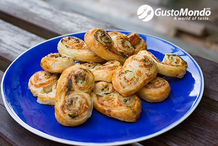 Puff pastry palmiers with sage and anchovies. Video recipe.